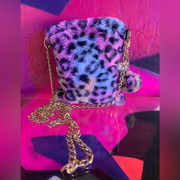Bags | Multi Colored Furry Leopard Print Purse | Poshmark